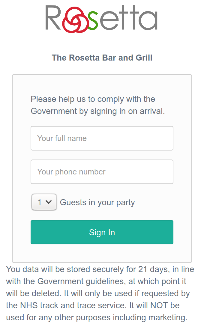 COVID-19 sign in system – The Rosetta Group